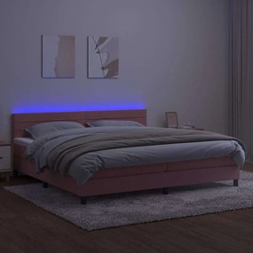 Box spring postel s matrací a LED růžová 200x200 cm samet 3134488