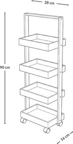 Úzký bambusový regál se 4 košíky VINK, 90 cm