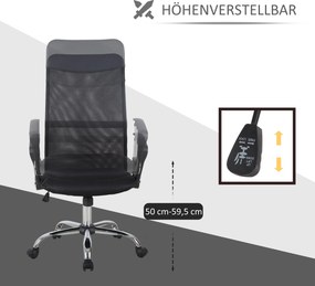 Kancelářská židle HOMCOM se síťovinou, výškově nastavitelná kancelářská židle, ergonomická herní židle, otočná židle s houpací funkcí, černá | Aosom.…