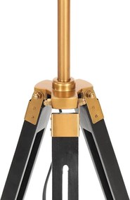 Stojací lampa stativ černá a zlatá masivní teak 141 cm 288076