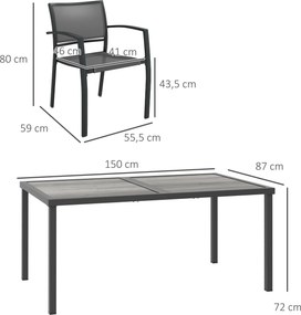 Outsunny 5dílná sada zahradního nábytku, zahradní set s 1 jídelním stolem a 4 stohovacími židlemi, sedací souprava na terasu, síťovina, tmavě šedá