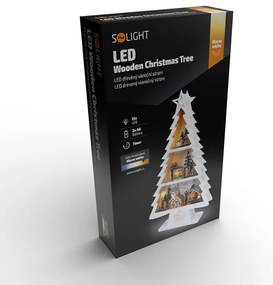 SOLIGHT LED dřevěný vánoční stromek s dekoracemi, 13x LED, bílá, 53cm, 2x AA