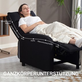 HOMCOM Relaxační křeslo s funkcí ležení, vysouvatelná opěrka nohou, taštičkový pružinový systém, do 150 kg, černé