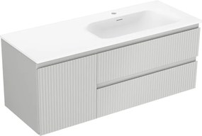 Mexen Rivel, koupelnová skříňka 120 cm s pravým umyvadlem Vela, 2S, 1D, drážkovaná, šedá/bílá matná, 91A23-12047-3-BBFFF62-W23P01