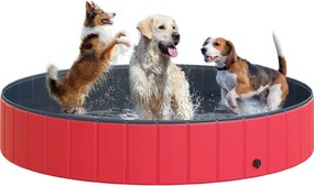 Skládací bazén PawHut pro psy a kočky Ø160x30cm Přenosná vana pro domácí zvířata PVC Protiskluzová Víceúčelová pro použití uvnitř i venku Červená | Ao