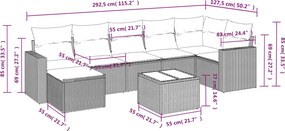 8dílná zahradní sedací souprava a podušky světle šedá polyratan 3219282