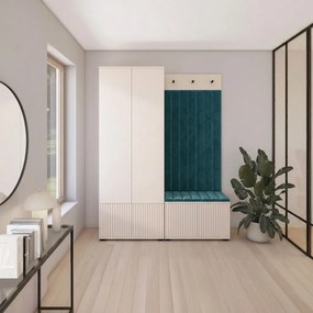 Předsíňová stěna RAYO 1 s čalouněnými panely, 140 cm, kašmír/ azurová