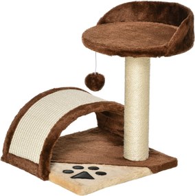 PawHut Malý Kočičí Škrabací Strom 46 cm Výška 2 Úrovně s Škrabacím Sloupkem, Škrabacím Plošinou a Hracím Míčkem 35.5x37x46 cm Hnědý | Aosom