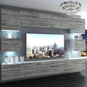 Obývací stěna Belini Premium Full Version  šedý antracit Glamour Wood+ LED osvětlení Nexum 49