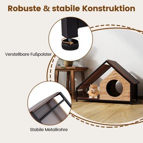 Costway Vnitřní dřevěný dům pro kočky s verandou odnímatelnou