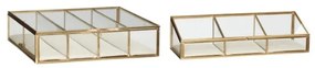 Hübsch Skleněný box na cennosti s mosazným rámečkem, sada 2 kusů různé velikosti - 151203