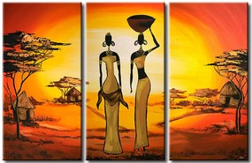 Obraz Na rozcestí (3dílný) - dvě ženy na pozadí africké přírody