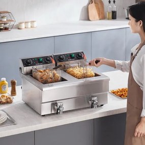 Komerční elektrická fritéza Stolní fritéza s dvěma nádržemi 6000 W