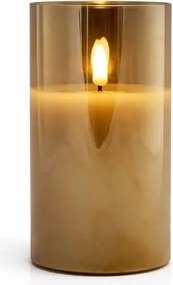 LED svíčka ve skle na baterie, Ø 7,5 × 15 cm, zlatá, 2× AA