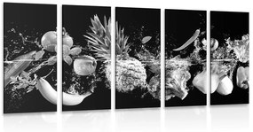 5-dílný obraz organické ovoce a zelenina v černobílém provedení - 200x100 cm