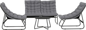 Sada zahradního nábytku Outsunny pro 4 osoby, weatherproof sedací souprava na balkon s dvoumístnou pohovkou, křeslem a stolečkem, venkovní sezení, kov