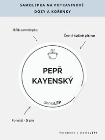 Samolepka na kořenky PEPŘ KAYENSKÝ bílá 5 cm tučné písmo