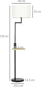 HOMCOM Stojací lampa, stojací lampa s policí, 40 W stojací lampa s USB připojením, stojací lampa, ocel, krémová, Ø40 x 168 cm, bez žárovky