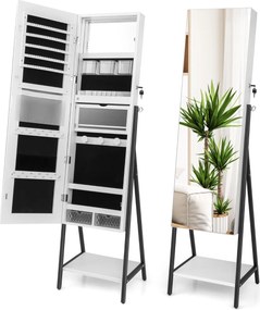 Costway Šperkovnice se zrcadlem a 3 barevným LED osvětlením – 41,5 × 37 × 157 cm
