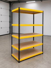 Fistar Regál 216x140x60 cm PROFESIONÁLNÍ lakovaný 5-policový, nosnost 2000 kg - ČERNO-ŽLUTÝ