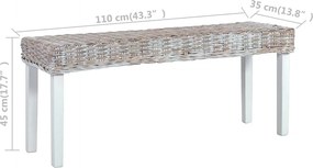 Lavice 110 cm bílý přírodní kubu ratan a masivní mahagon 285788