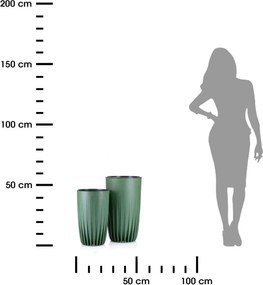 PLASTOVÝ KVĚTINÁČ STRIPPED ECO SADA 2KS 42X25 CM+ 51X30 CM ZELENÁ