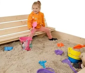 SAND TROPIC Dřevěné pískoviště s lavičkami a příslušenstvím 120x120cm