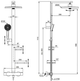 Ideal Standard ALU+ Sprchový systém Ceratherm s nástěnnou termostatickou baterií, stříbrná BD583SI