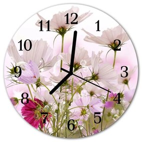 Nástěnné hodiny obrazové na skle - Květy růžové