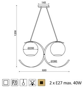 ACA DECOR Závěsné svítidlo IPARELLE max. 2x40W/E27/230V/IP20