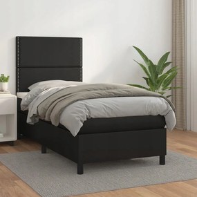 Box Spring Postel S Matrací Umělá Kůže Černá Hladké s hřebíky 90 x