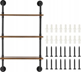 Průmyslová nástěnná police 3-úrovňová 60x20 cm trubková do kuchyně koupelny