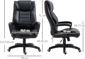Masážní kancelářská židle Vinsetto v kůži, ergonomická výškově nastavitelná otočná židle, počítačová židle v černé barvě pro kancelář a domácí kancel…