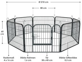 Kovová ohrádka pro štěňata a malá zvířata 160x160x60 cm