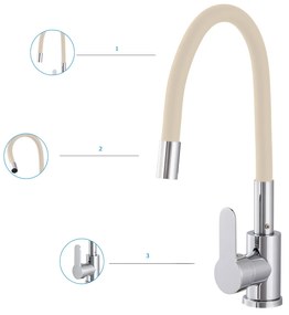 Gamma Flex 2000, stojánková dřezová baterie s flexibilním ramenem, béžová-chromová, GMA-BFX-2000B