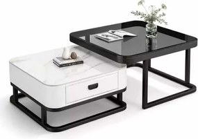 LuxuryForm DESIGN Konferenční stolek ARAGON 70 × 70 / 60 × 60 cm – bílý / bílý mramor + sklo (set 2 ks)