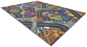 Dětský koberec REBEL ROADS Urban life 97 Metropolis, ulice protiskluzový - šedý