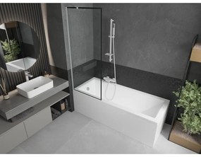 Mexen Next, vanová zástěna 1-křídlová 70 x 150 cm, fixní křídlo, 6 mm čiré sklo s černým vzorem, bílý profil, 895-070-000-00-70-20