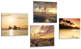 Set obrazů kouzelný západ slunce u moře Varianta: 4x 60x60