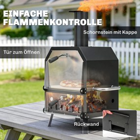Venkovní pec na pizzu Pec na pizzu na dřevo nerezová dvouúrovňová pec s 1 cm silným pizza kamenem sklopná noha