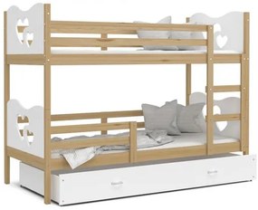 Dětská patrová postel MAX 190x80 cm s borovicovou konstrukcí v bílé barvě se SRDÍČKY