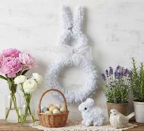 Bílá závěsná plastová dekorace králík - 11*5*14 cm