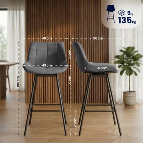 Sada 4 barových židlí Weston Schwenkbar samet – šedá