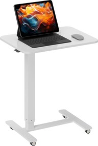 HOMCOM Výškově Nastavitelný C-Šikmý Stůl Úsporný Stůl pro Notebook Se Stojanem Na Kolečkách do Kanceláře a Obývacího Pokoje Bílý Nosnost 70 kg 65 x 48
