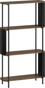 HOMCOM 4patrový úložný regál s 4 policemi, zahnuté bočnice, industriální ocelový rám pro kancelář, obývák, ložnici — 80 x 30 x 141 cm, hnědá