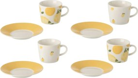 Kávová sada 4 šálků s podšálky Casa Limone - Ø 11*6 cm / 90 ml