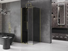 Mexen Velar, sprchový kout s posuvnými dveřmi 110 x 110 cm, 8mm šedé sklo, zlatá matná, 871-110-110-41-55