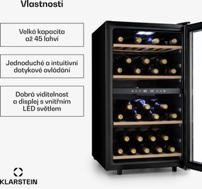 Klarstein Vinamour 45D, vinotéka, 118 l/45 lahví, 2 zóny, 5-18 °C, nerezová ocel