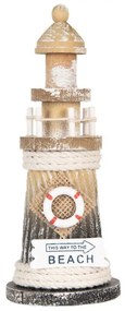 Dekorace hnědý dřevěný maják s cedulí Beach – 8x19 cm
