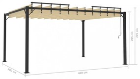 Pergola s lamelovou střechou 3 x 4 m hliník / látka Dekorhome Šedá